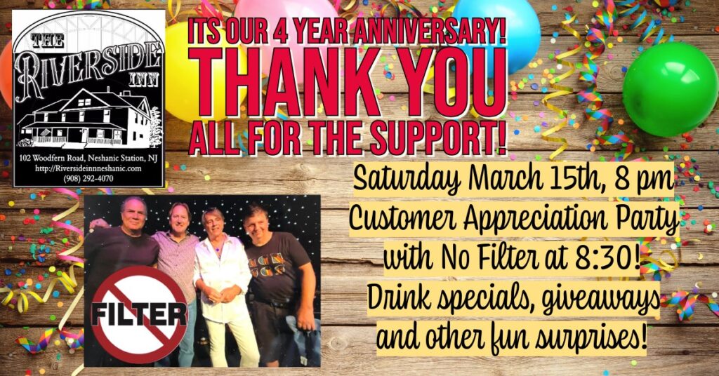 Riverside Inn celebrates 4 year anniversary with No Filter Band | Visit ...